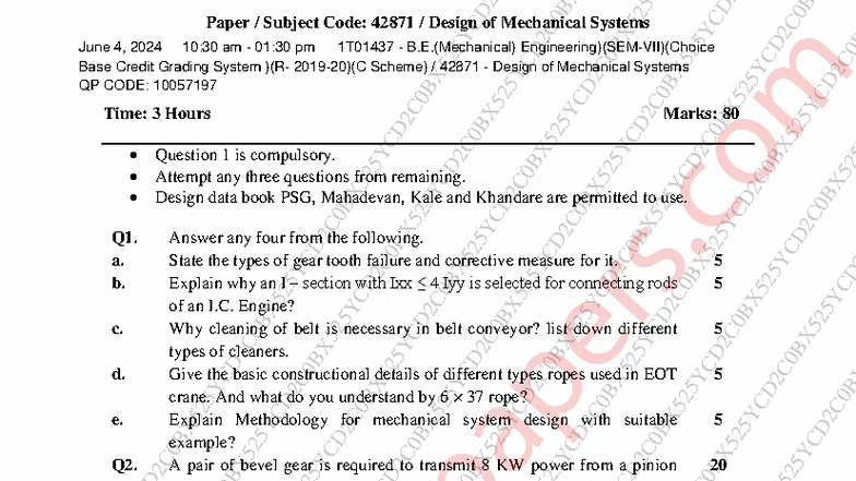 BE Mechanical Engineering Semester 7 May 2024 Design of Mechanical ...