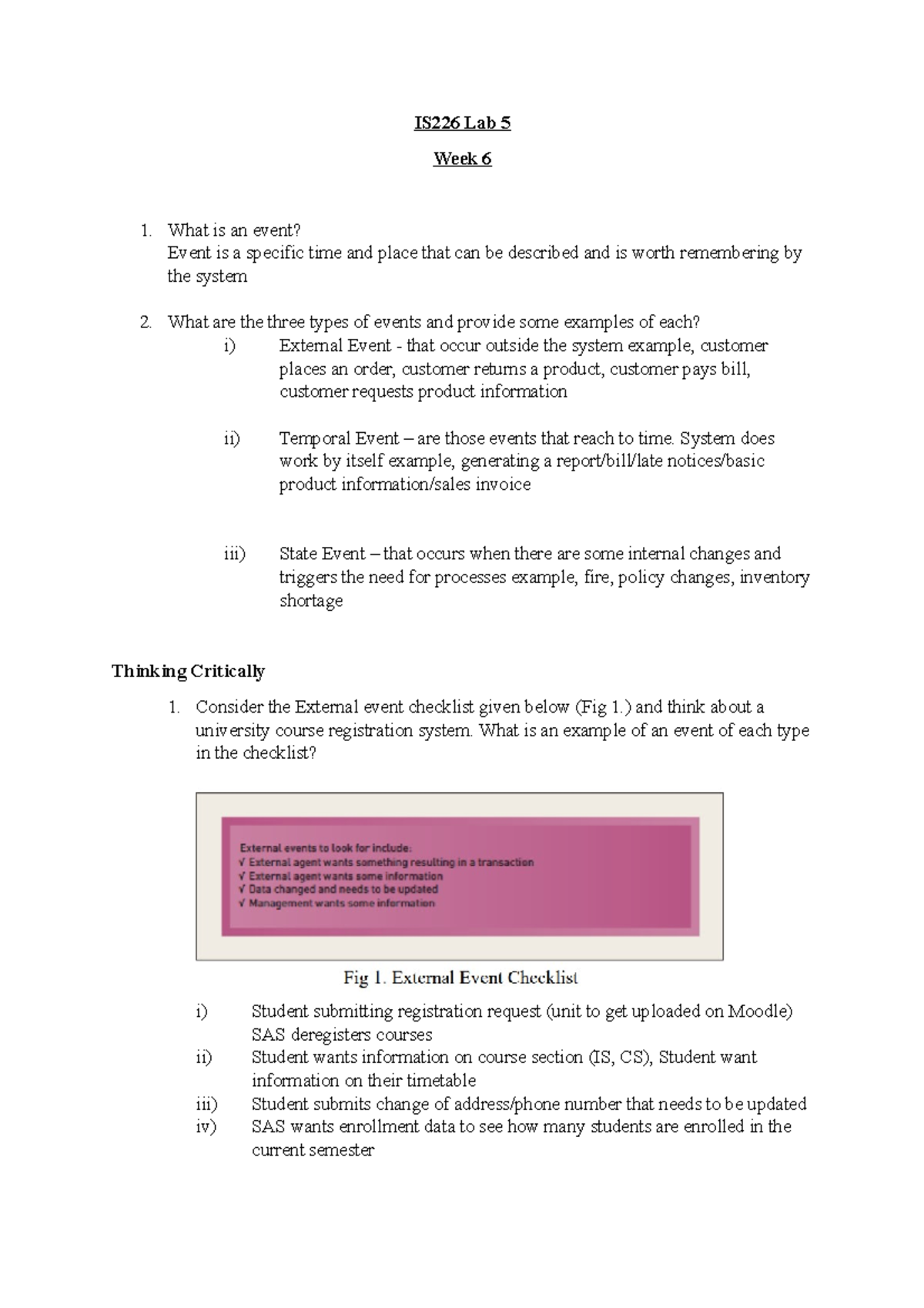 IS226 Lab 5: Understanding Events and Their Classifications - Studocu