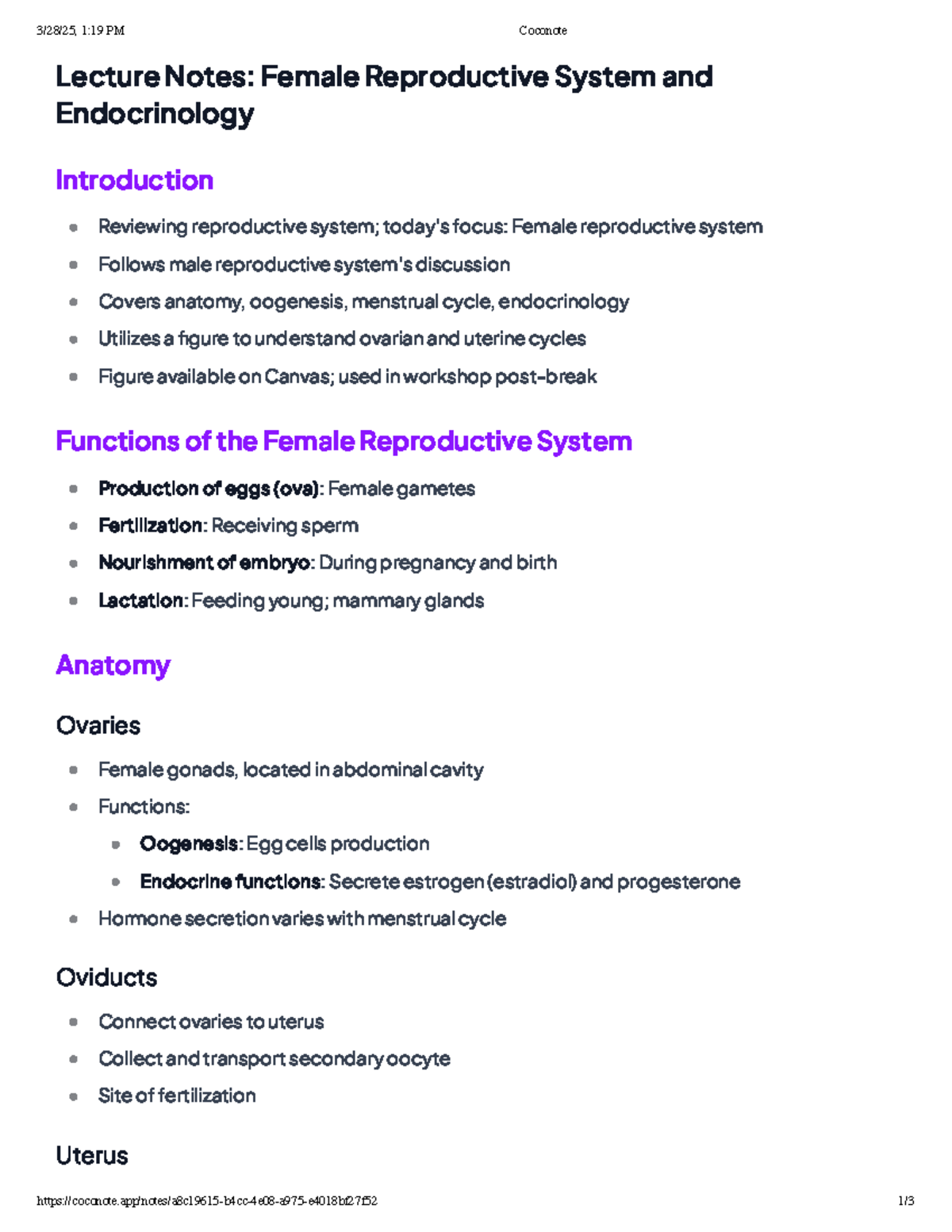 Female Reproductive Cycle - Lecture Notes: Female Reproductive System ...