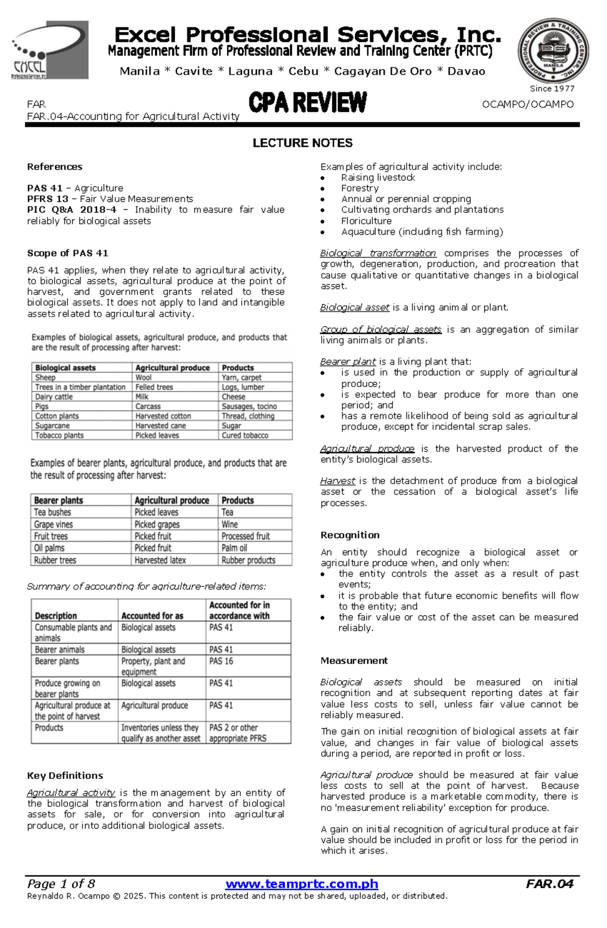 FAR.04 Agricultural Activity Lecture Notes: Biological Assets & Fair ...
