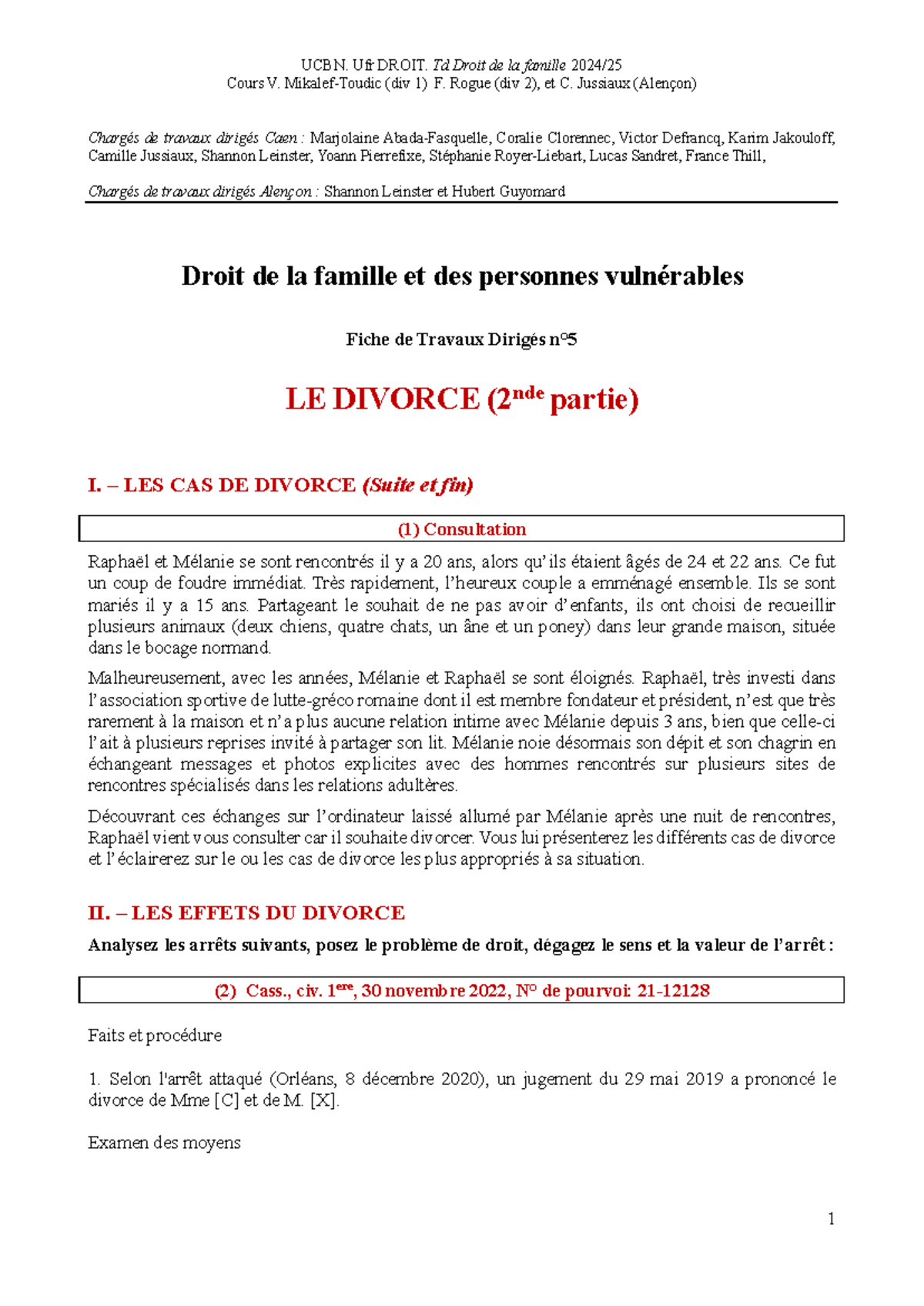 2024-2025 fiches TD 5 Divorce-4-2 - Cours V. Mikalef-Toudic (div 1) F ...
