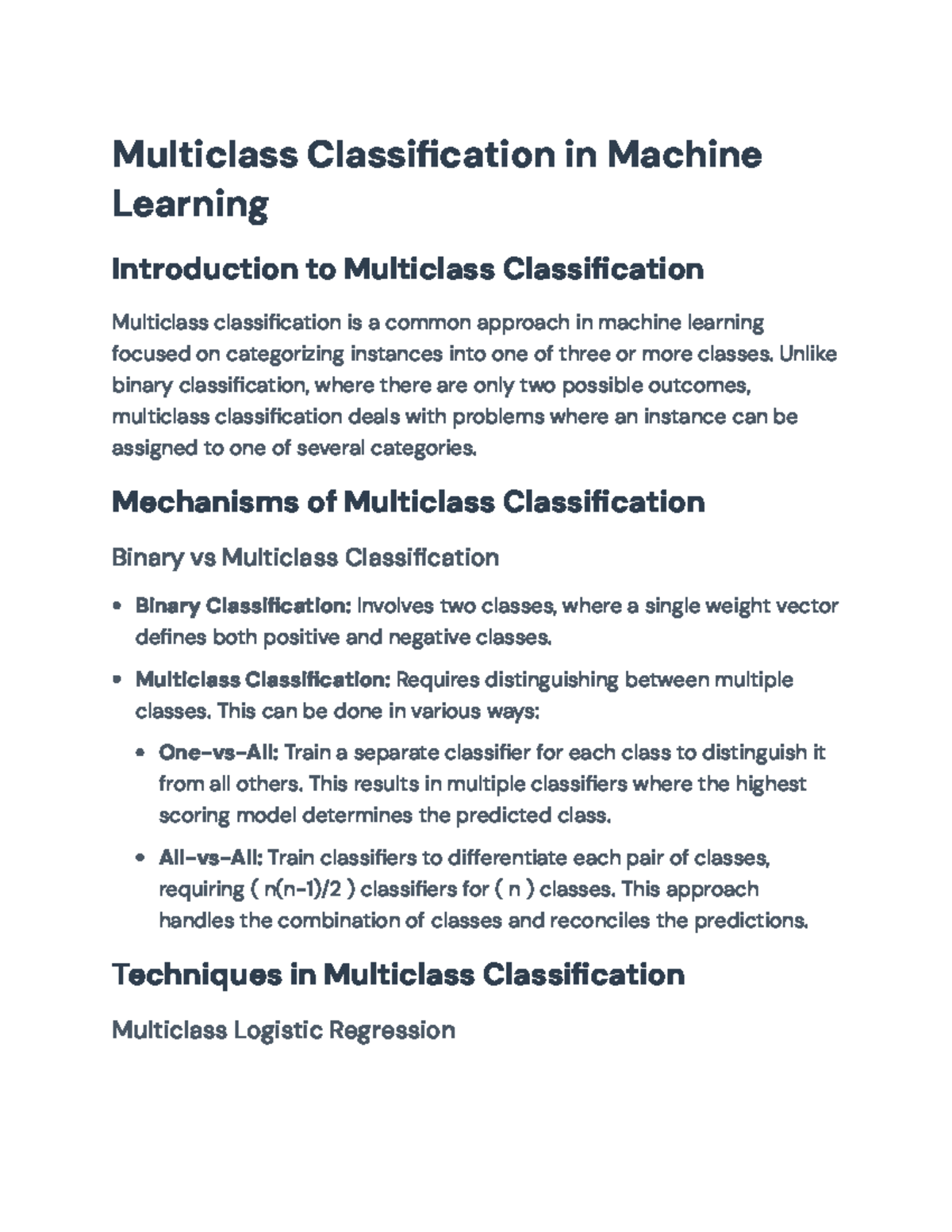Multiclass Classification in Machine Learning: Overview and Techniques ...