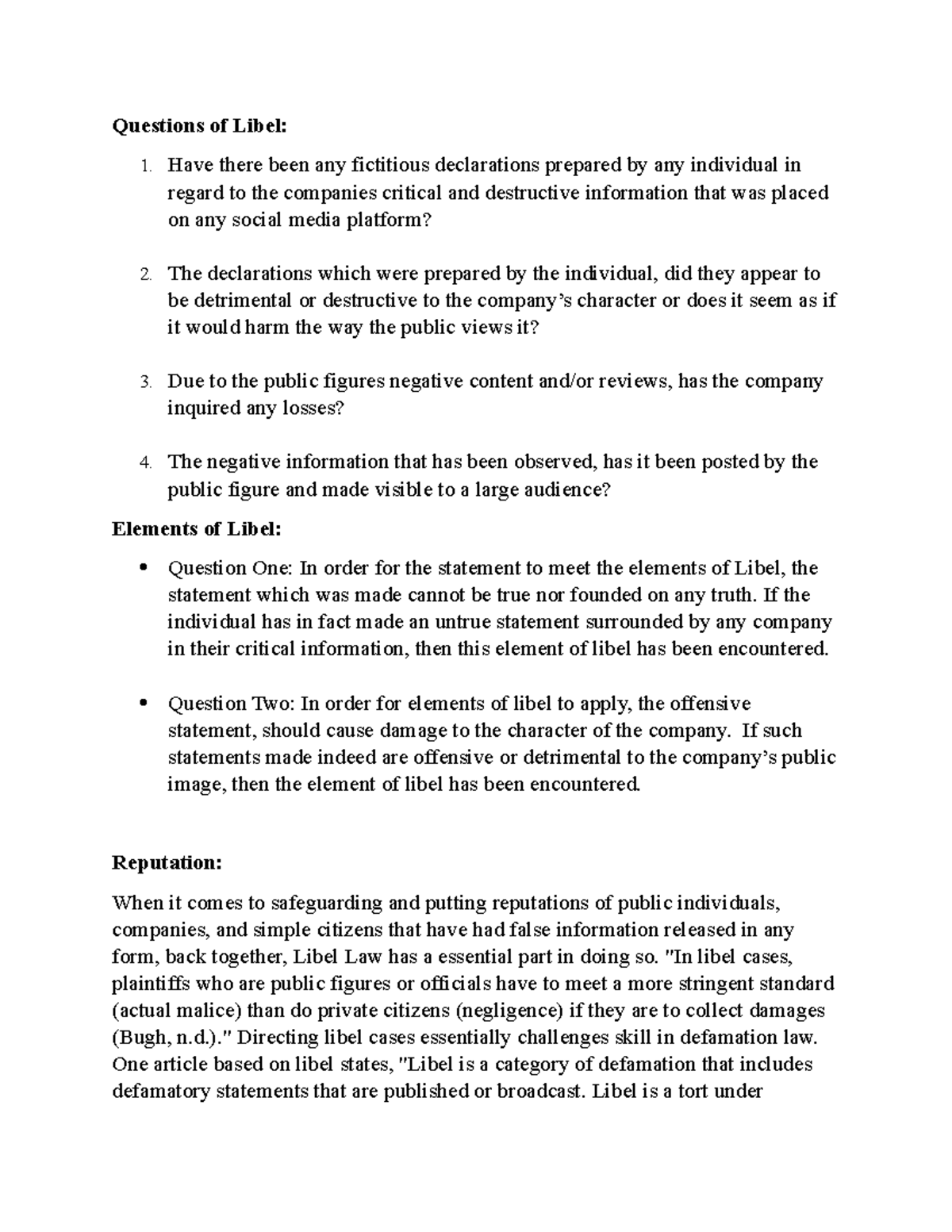COM 449 Module 6-2 - Libel Law Short Assignment Analysis - Studocu