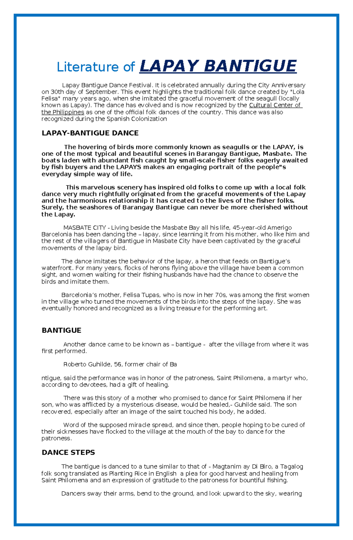 Lapay-Bantigue-Literature - Literature of LAPAY BANTIGUE Lapay Bantigue ...