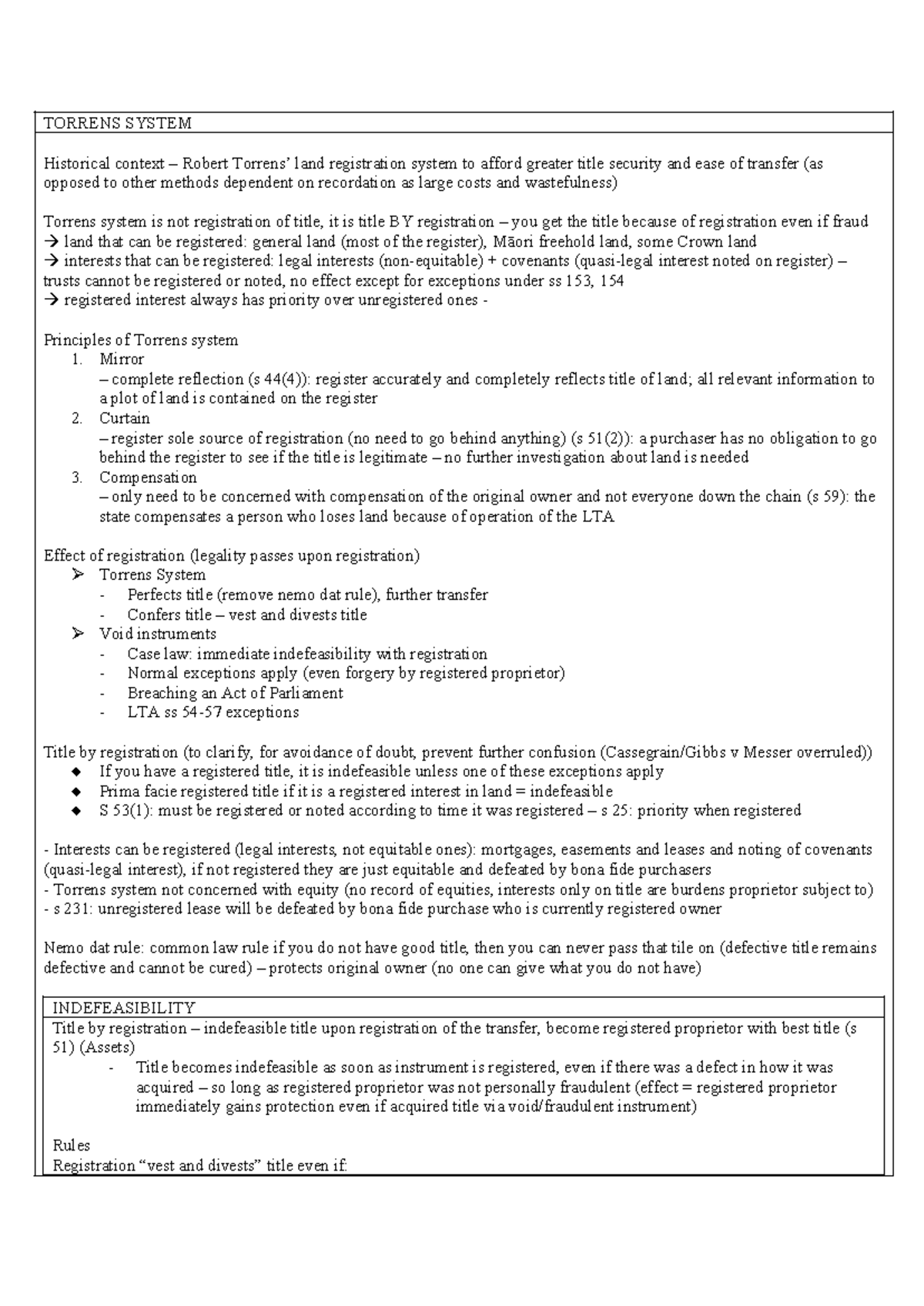 LAWS301 Study Notes: Overview of the Torrens System and Title ...