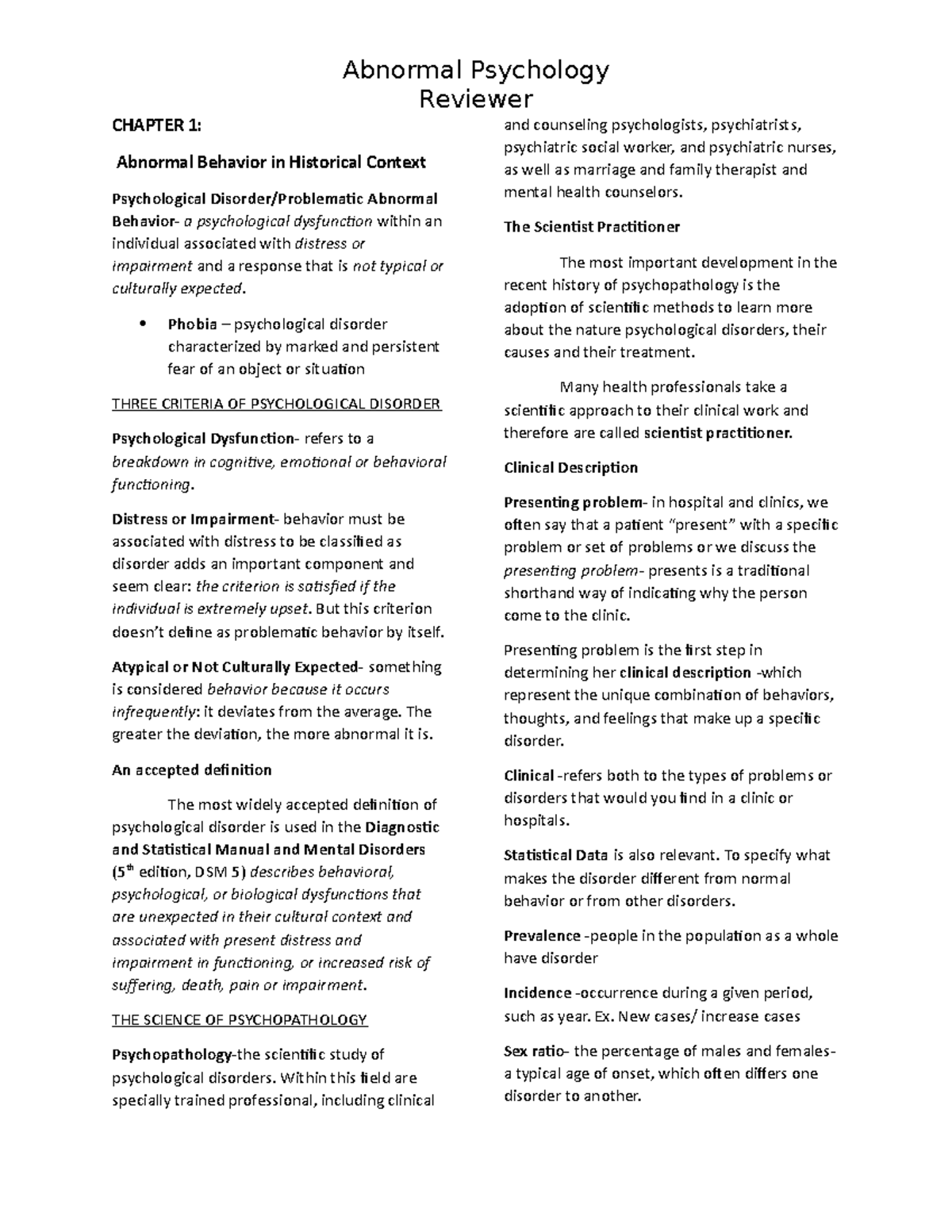 Abnormal Psych- Chapter 1: Historical Context of Abnormal Behavior ...