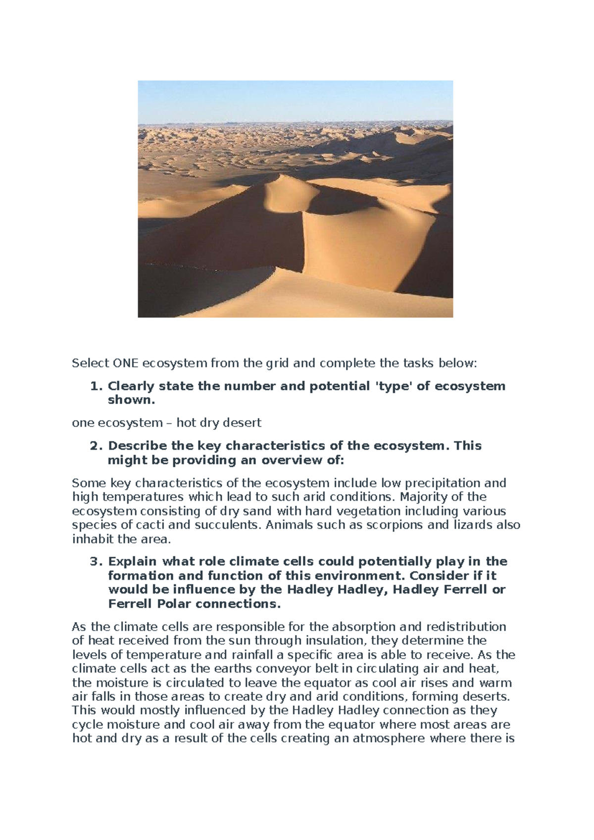 Ecosystem Analysis: Hot Dry Desert Characteristics and Climate Cells ...