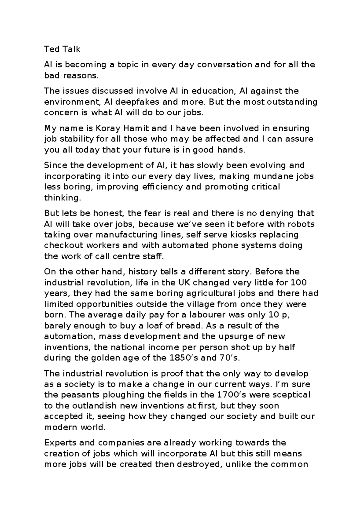 Ted Talk - AI's Impact on Jobs and Society: Embrace the Change - Studocu