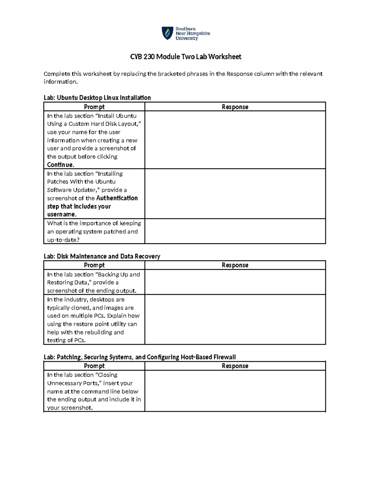 CYB 230 - Module Two Lab Worksheet Instructions and Prompts - Studocu