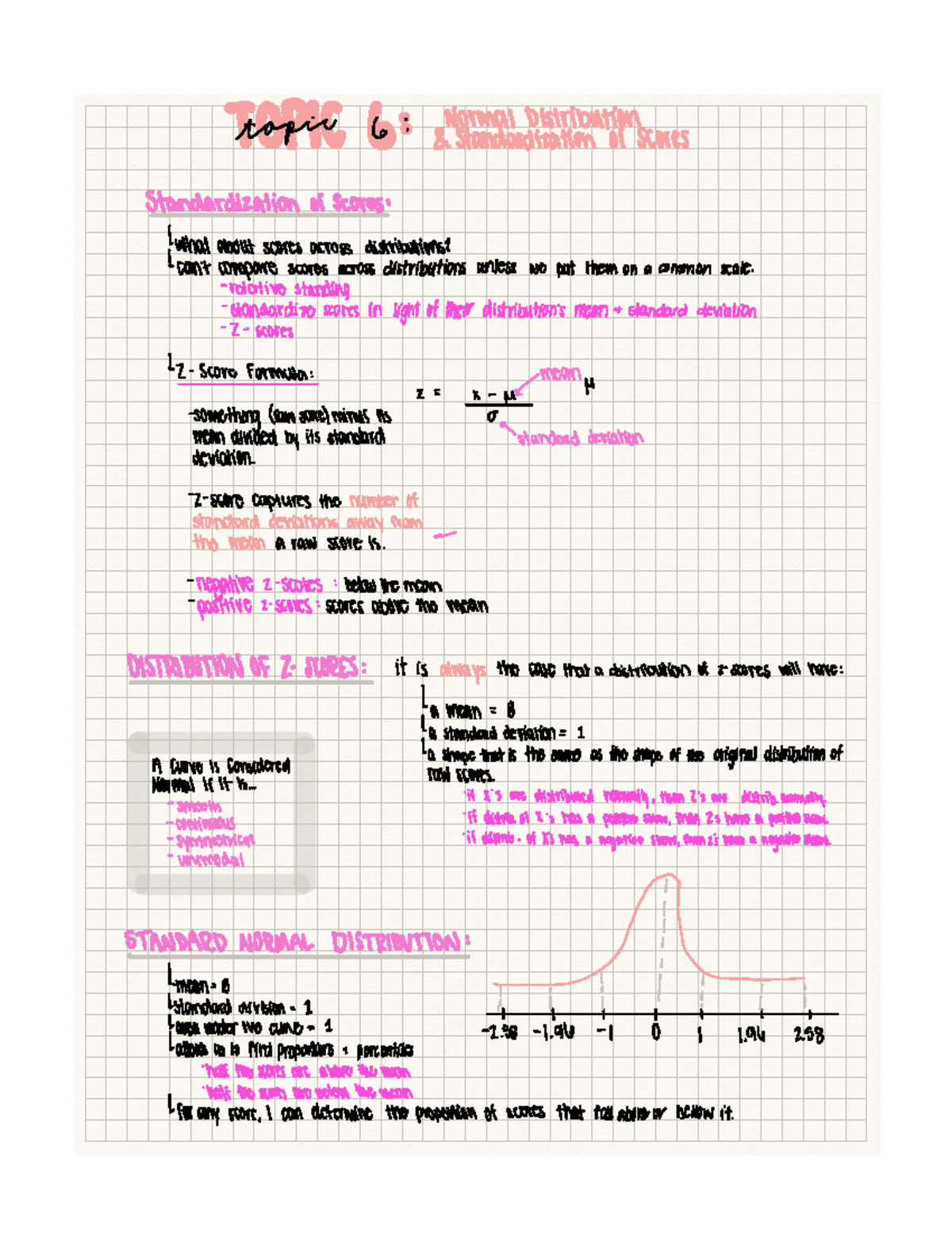 Topic 6 Lecture Notes: Understanding Normal Distribution and Z-Scores ...