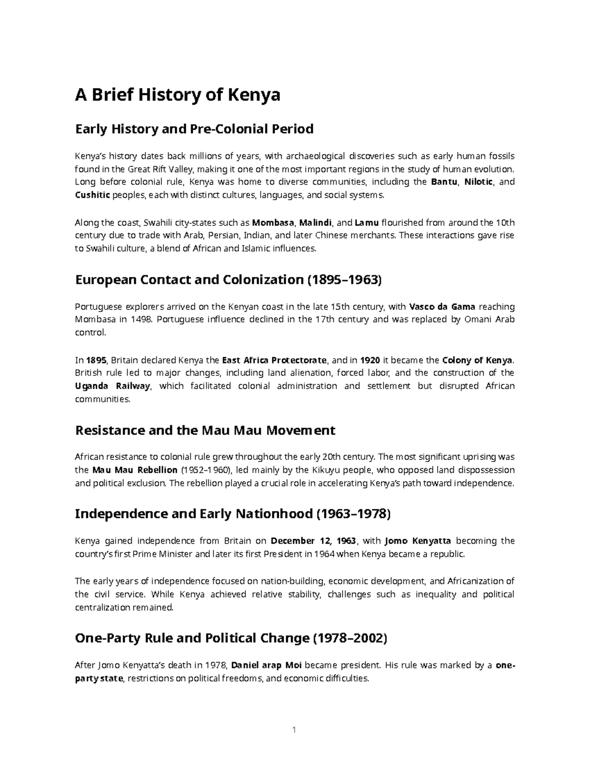 History of Kenya: From Early Civilizations to Independence - Studocu