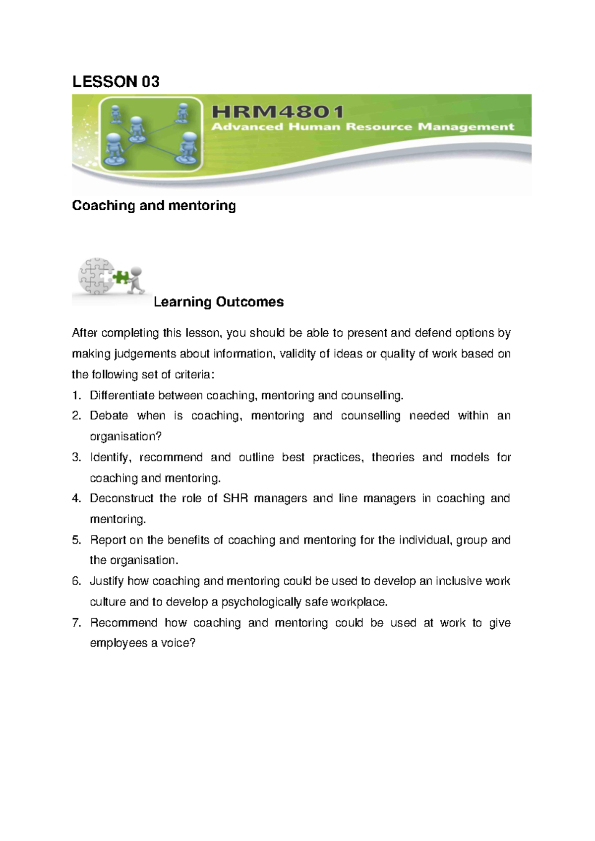 Coaching and Mentoring Strategies - Lesson 03 Insights - Studocu