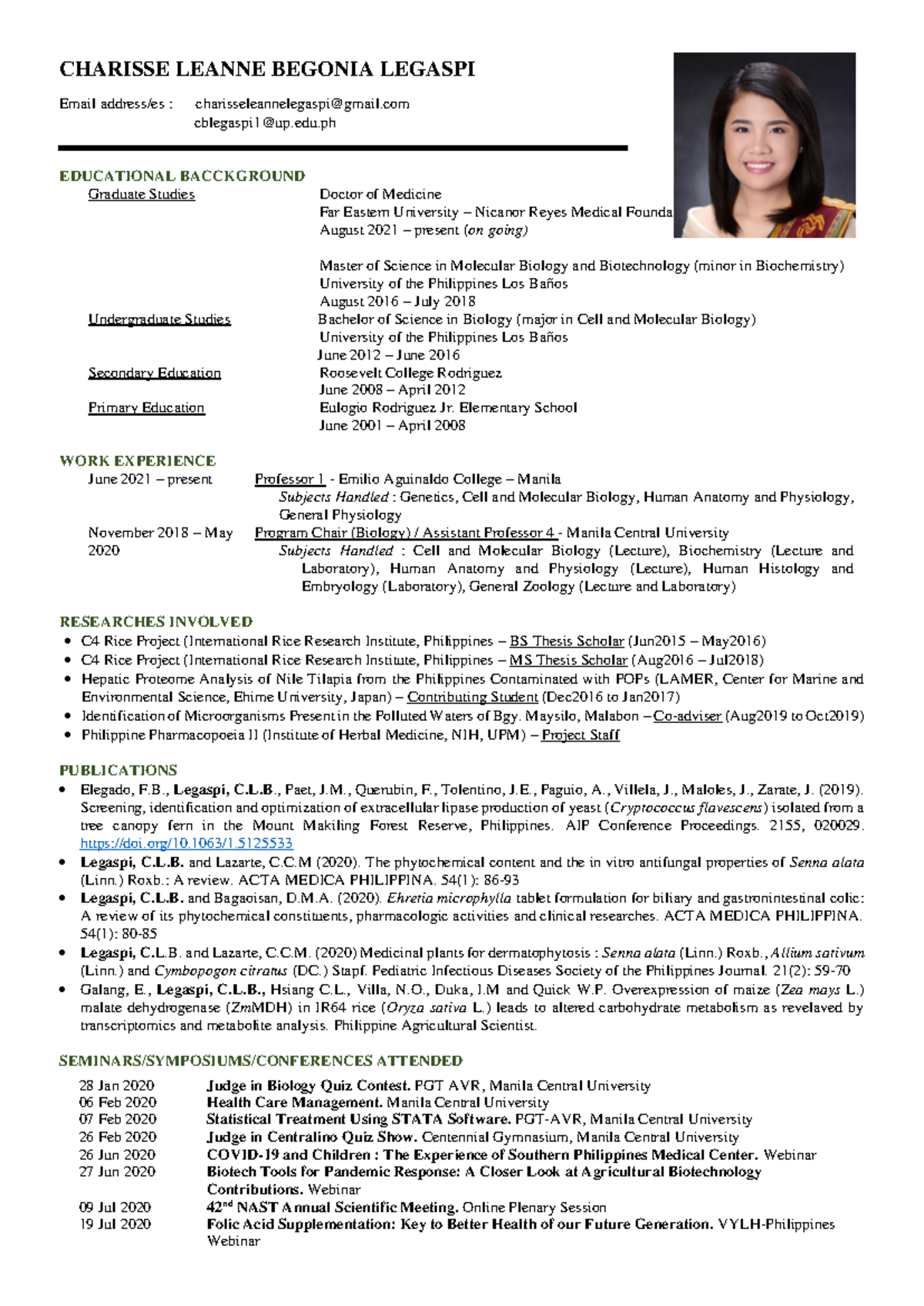 CV - SCIENCE LESSON: CHARISSE LEANNE BEGONIA LEGASPI - Studocu