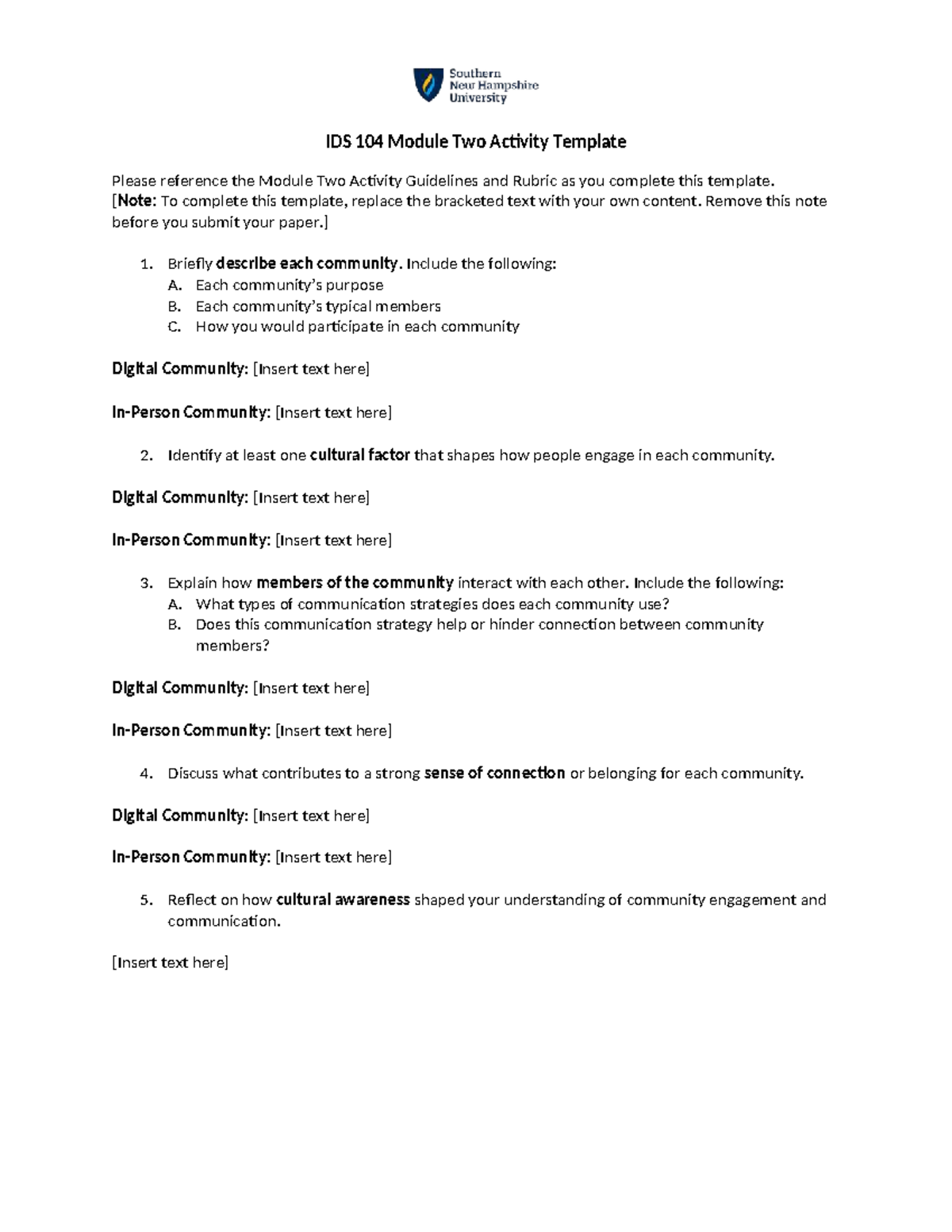 IDS 104 Module Two Community Engagement Activity Template - Studocu