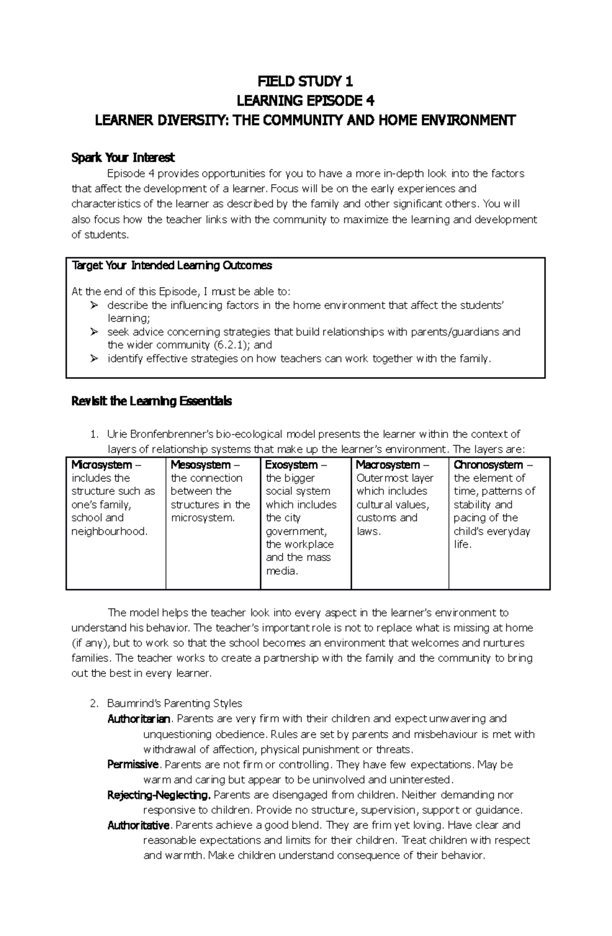 Field- Study 1- episode 2 topic and answers - FIELD STUDY 1 LEARNING ...