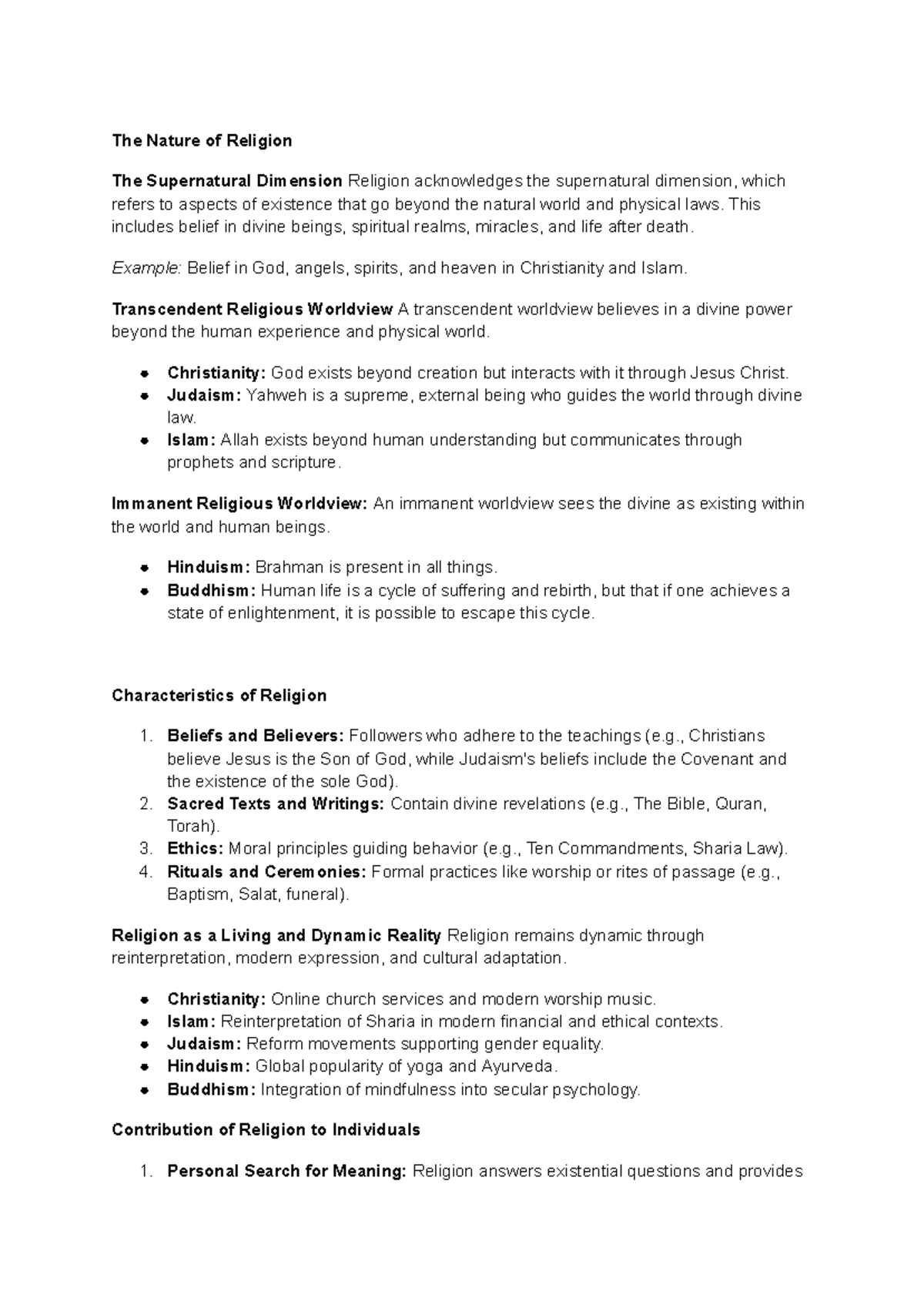 SOR 1 Unit Study Notes: Exploring the Nature of Religion - Studocu