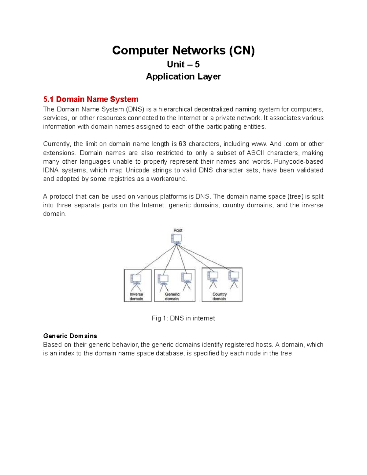 CN Unit 5: Application Layer - Domain Name System & Web Protocols - Studocu