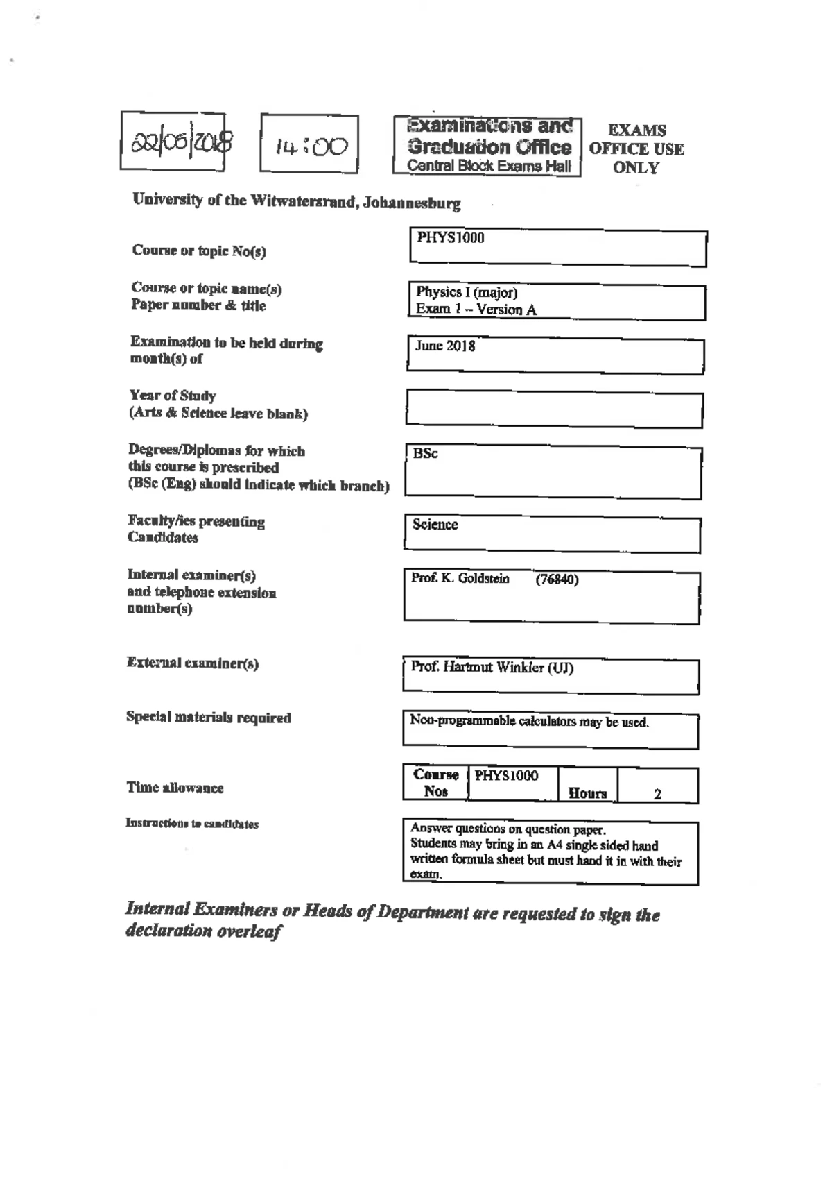Physical sciences data sheet: Constants and formulas for exam - Studocu