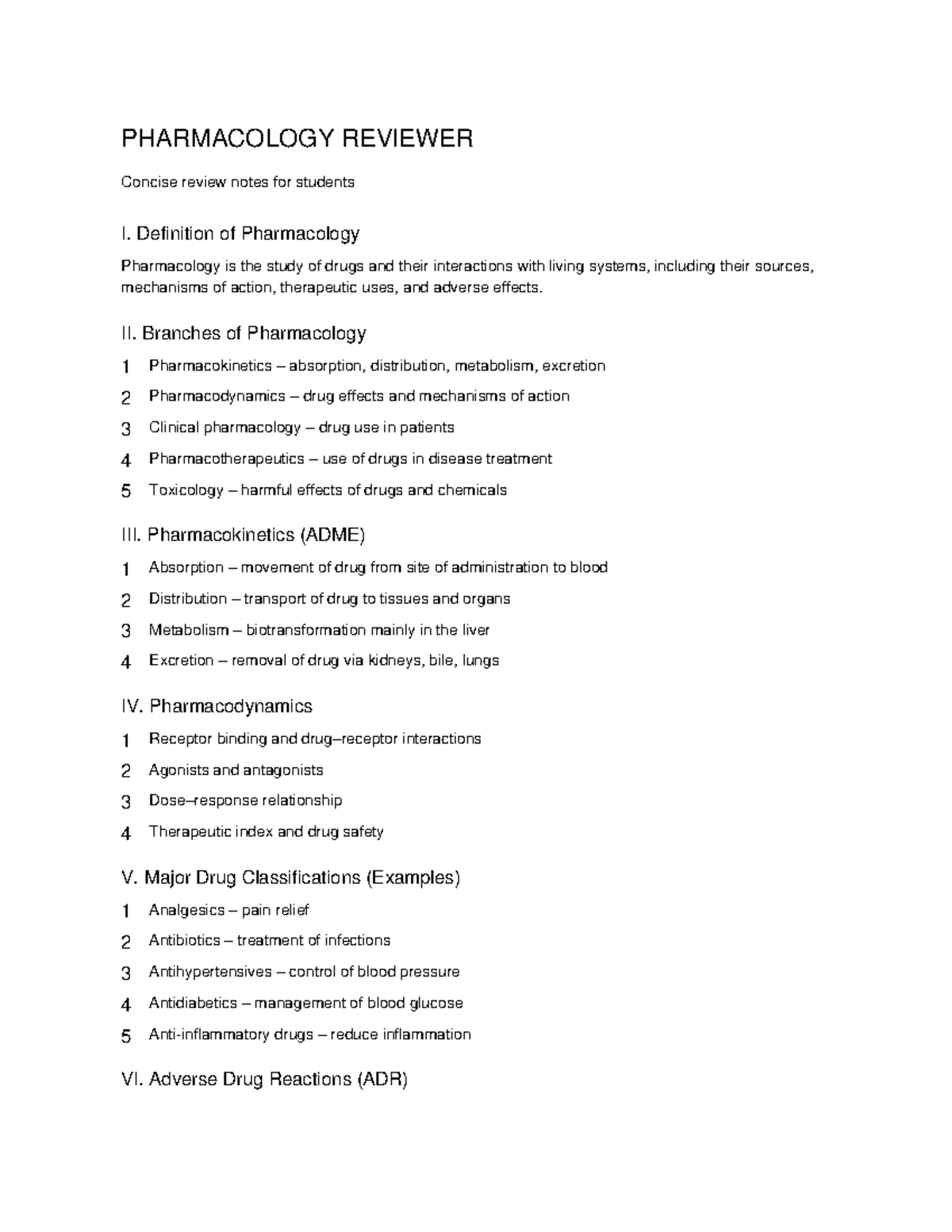 PHARM 101: Concise Pharmacology Review Notes for Students - Studocu