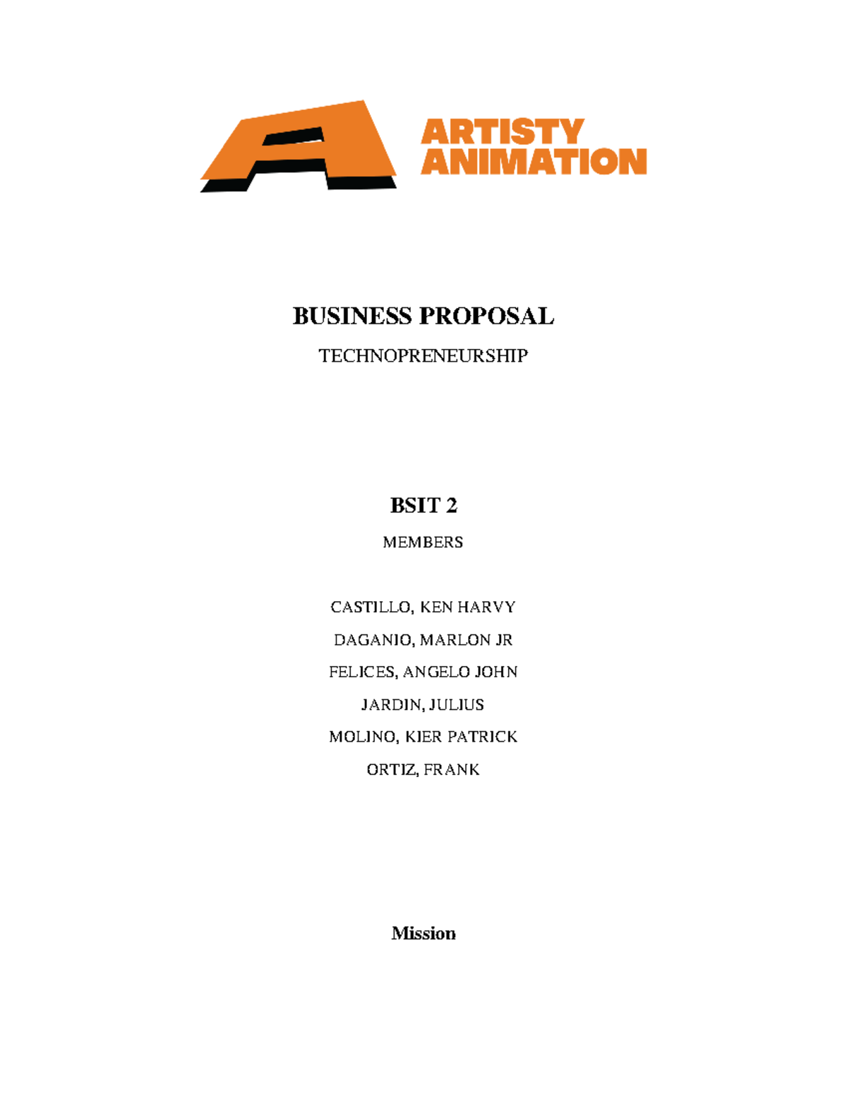 Business proposal - Artisty Animation - BUSINESS PROPOSAL ...