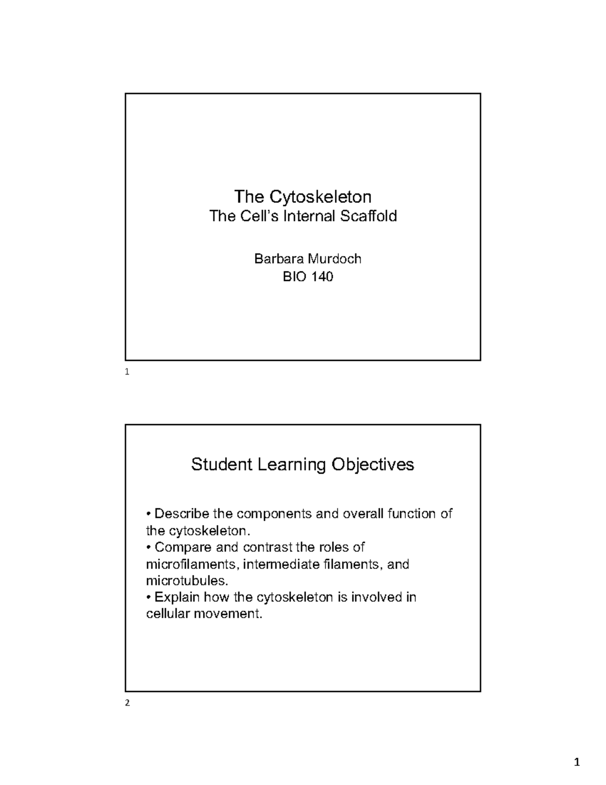 The Cytoskeleton: Structure, Function, and Dynamics in BIO 140 - Studocu