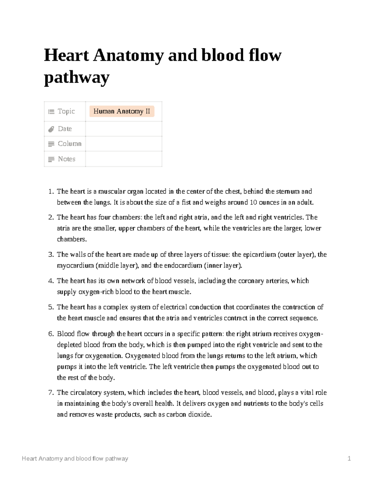 Human Anatomy II: Heart Anatomy & Blood Flow Pathway Overview - Studocu