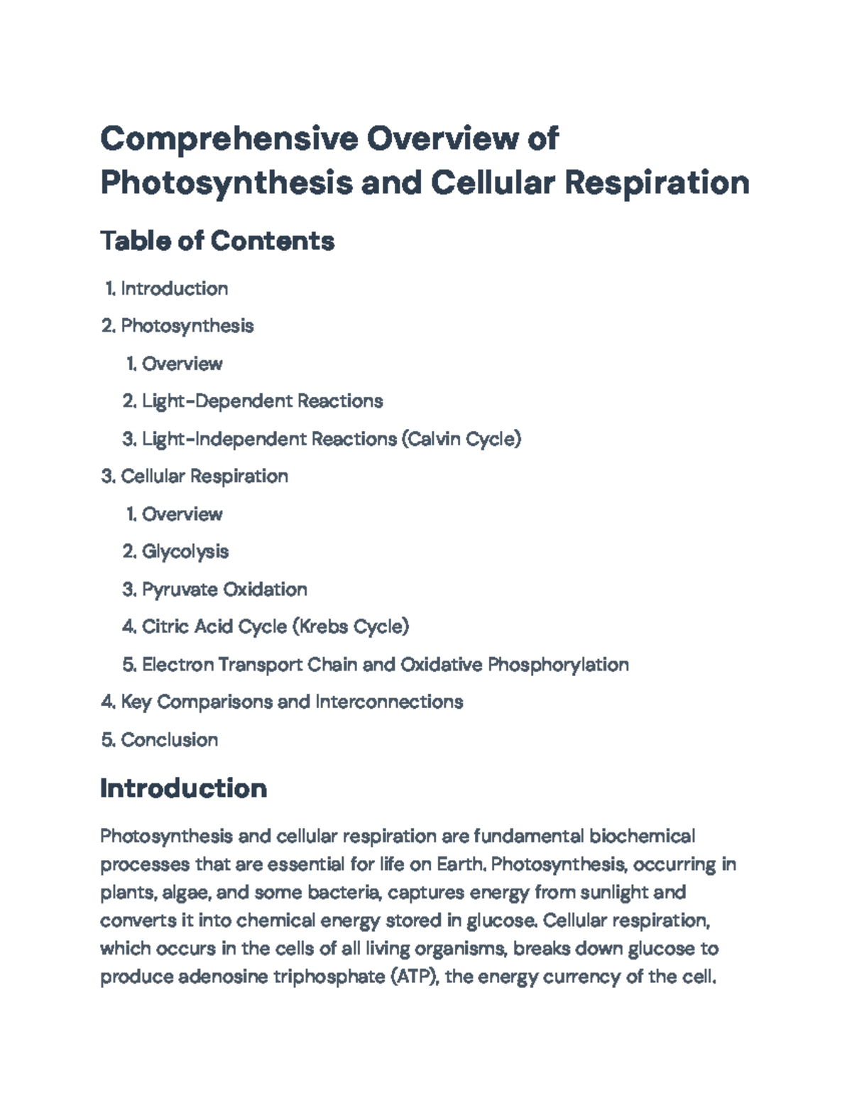 BIO101: Photosynthesis & Cellular Respiration Overview Study Guide ...