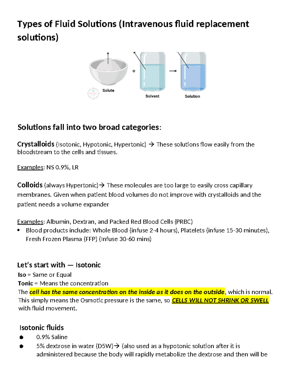Types of IV Fluid Solutions: Crystalloids vs. Colloids Overview - Studocu
