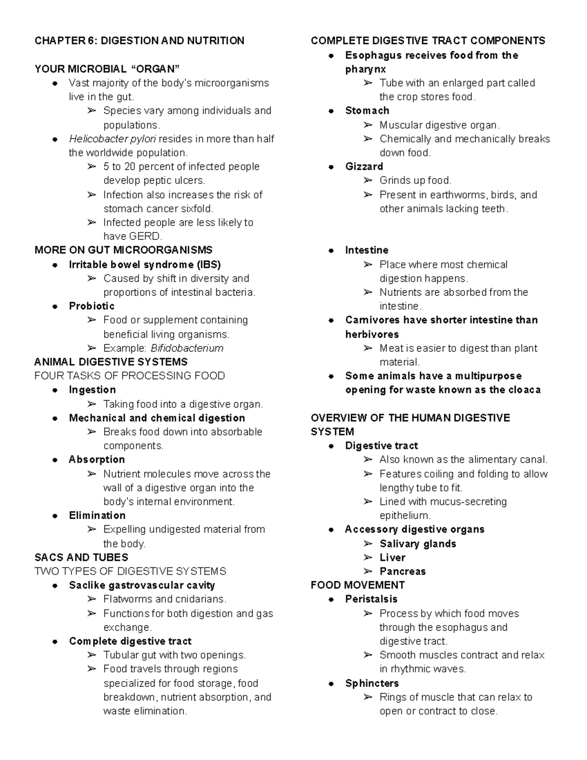 BIO 101: CHAPTER 6 - DIGESTION AND NUTRITION STUDY NOTES - Studocu