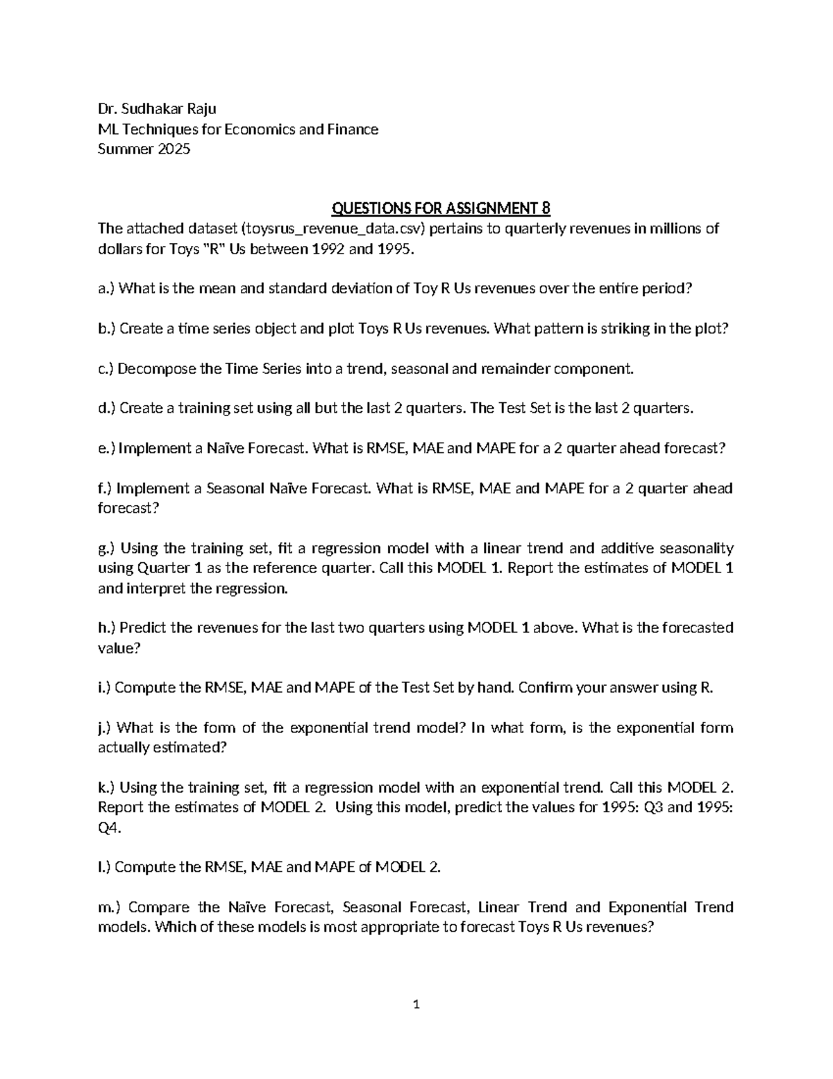 ML Techniques for Economics and Finance (Summer 2025) - Assignment 8 - Studocu