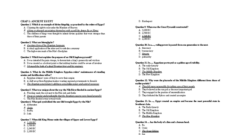 CHAP 1: ANCIENT EGYPT - Key Concepts and Questions - Studocu