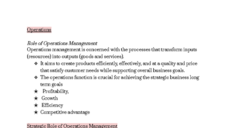 Operations Management: Strategic Role and Key Influences - Studocu