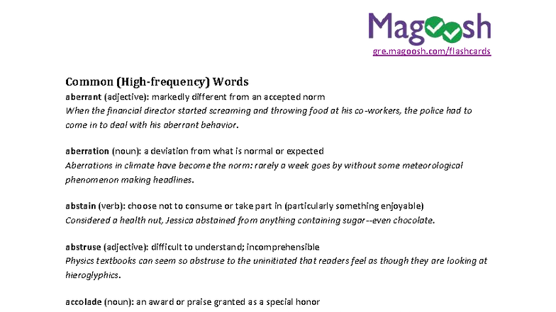 Magoosh GRE 1000 Vocabulary Words - Study Guide - Studocu