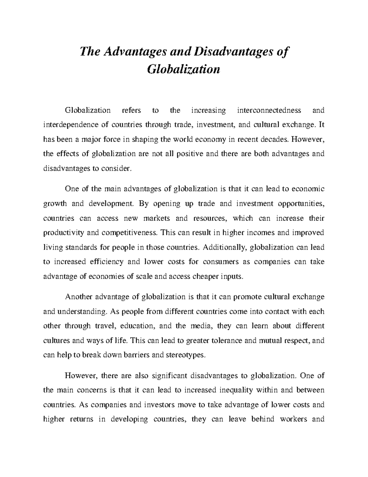 Globalization Advantages And Disadvantages Globalization And Its