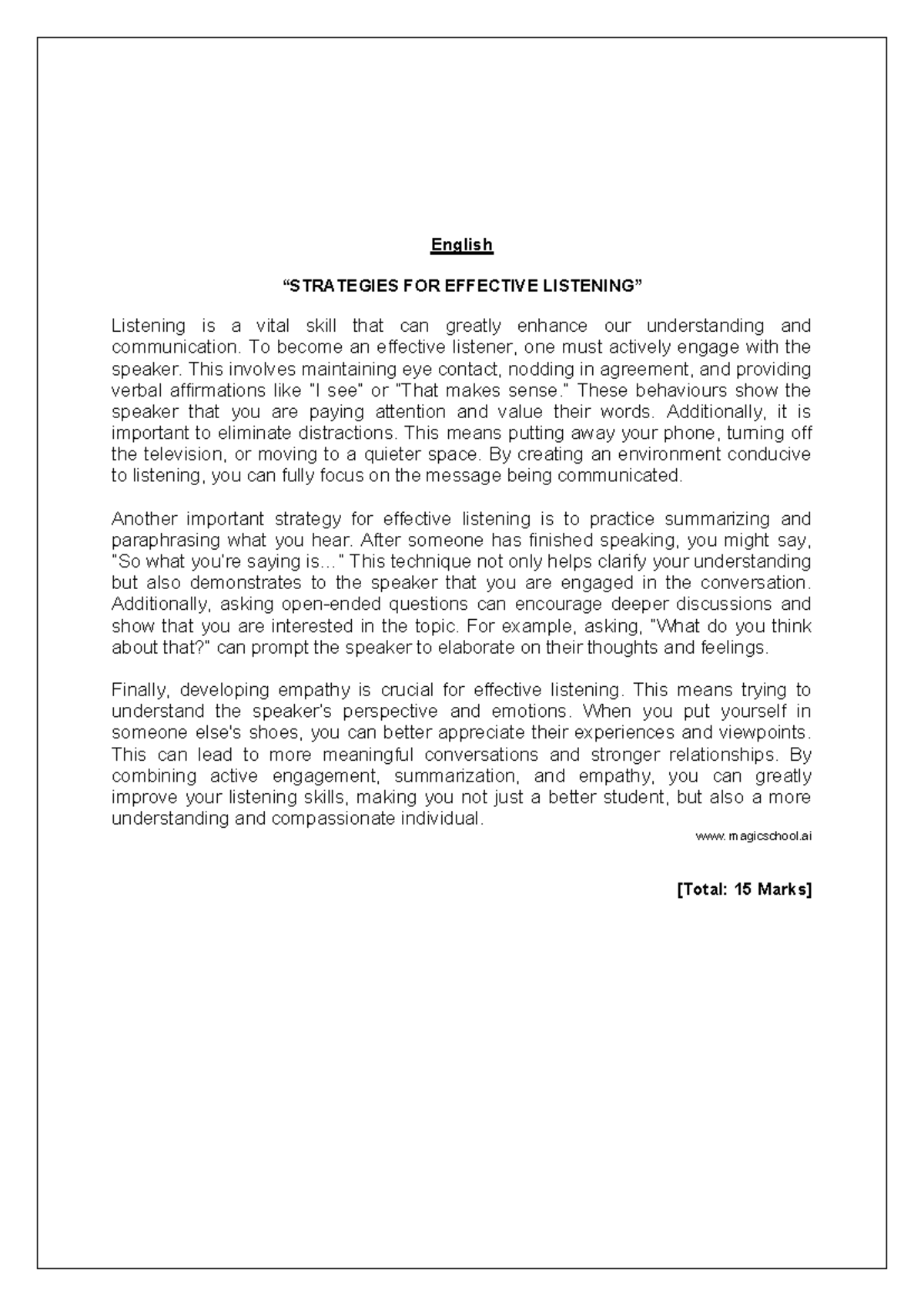 Grade 7 English Listening Comprehension: Strategies for Effective ...