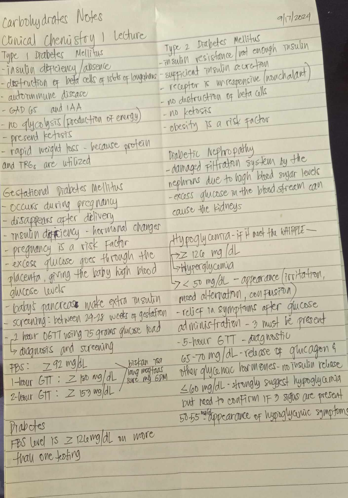 Clinical Chemistry I: Lecture Notes on Diabetes Mellitus and GDM - Studocu