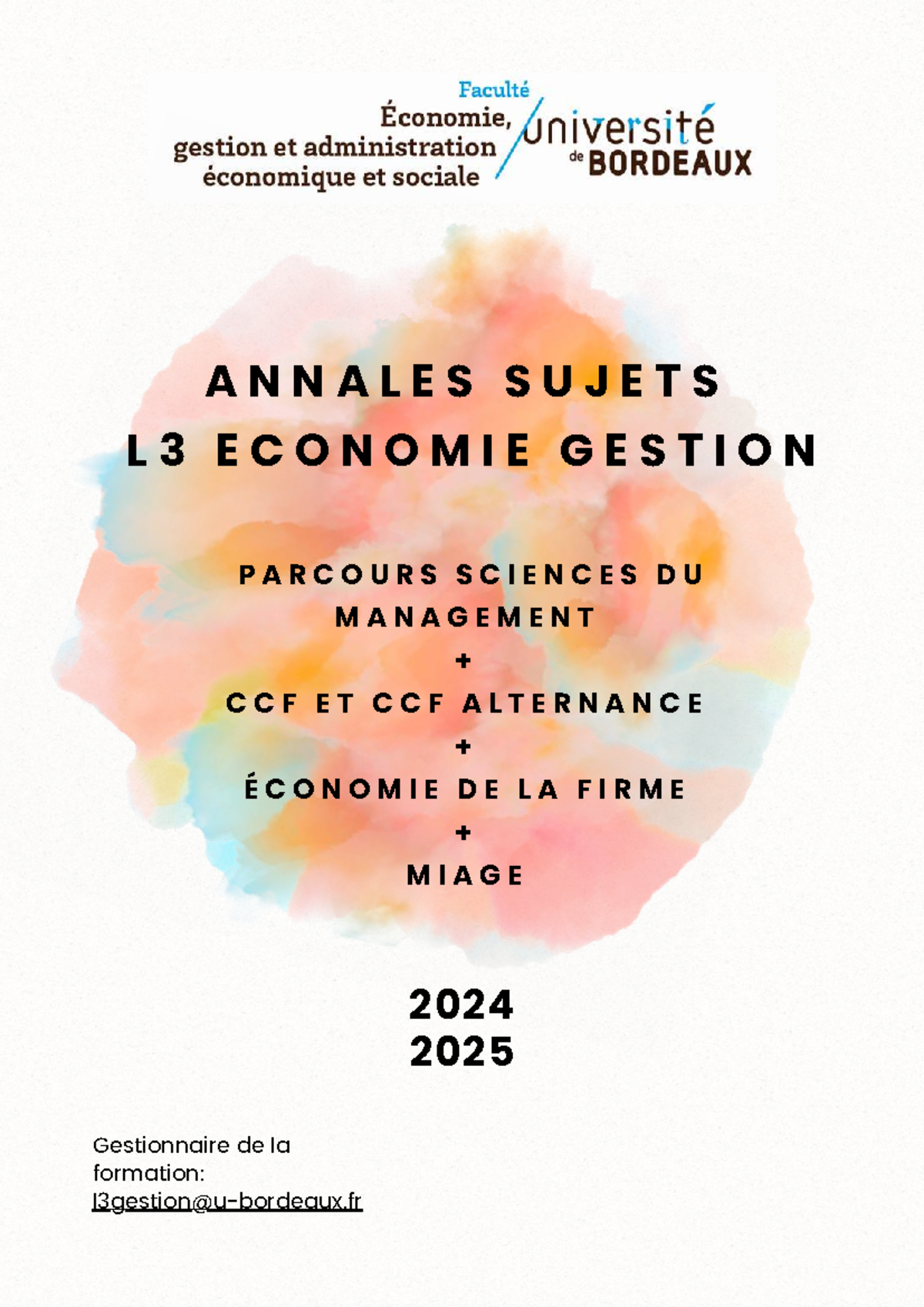 Annales L3 Économie Gestion 2024-2025: CCF & CCF Alternance - Studocu