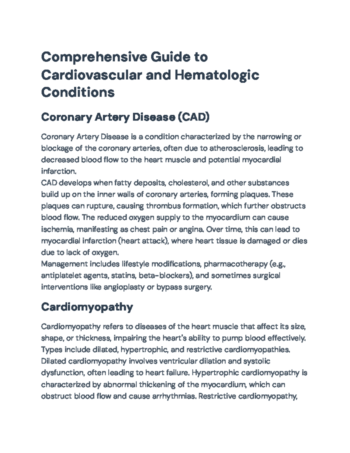 Comprehensive Guide to Cardiovascular & Hematologic Conditions (CVD 101 ...