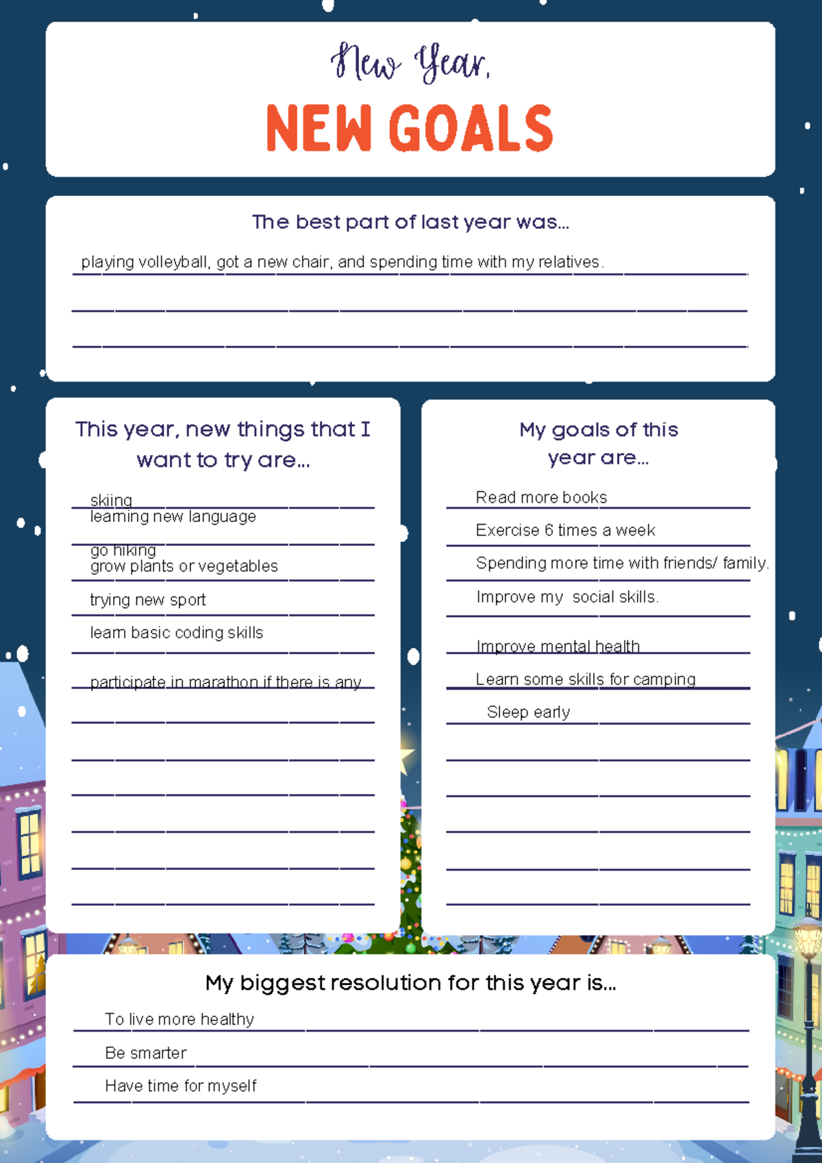 ENG 101 New Year New Goals Writing Worksheet - Studocu