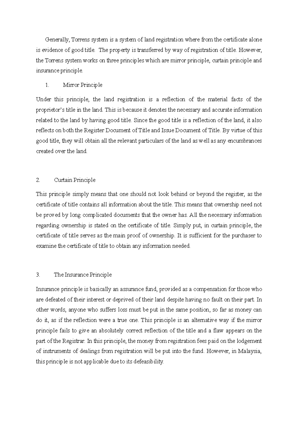 Torrens System Principles - Generally, Torrens system is a system of ...