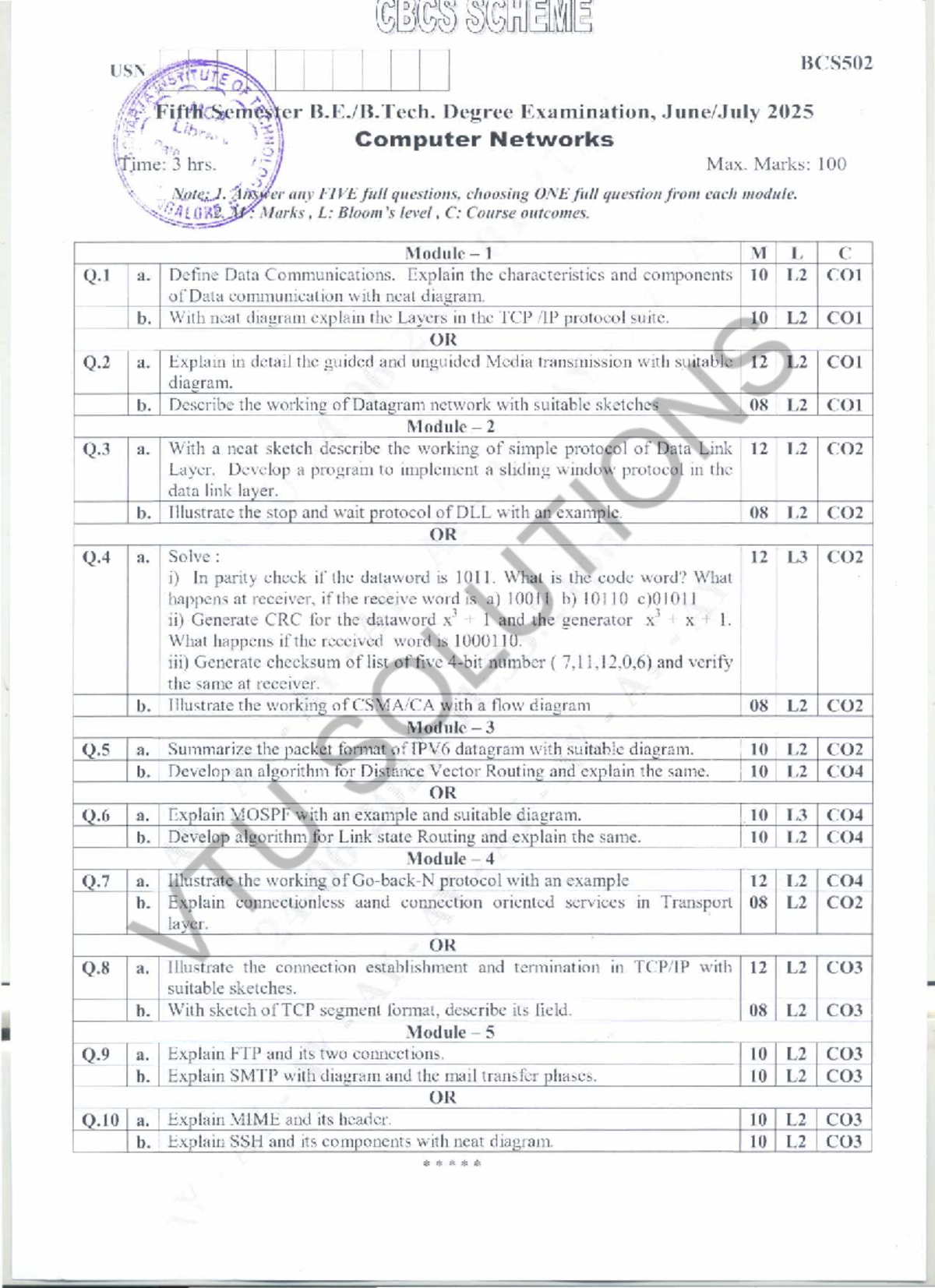 BCS502 Computer Networks - Exam Questions and Solutions - Studocu