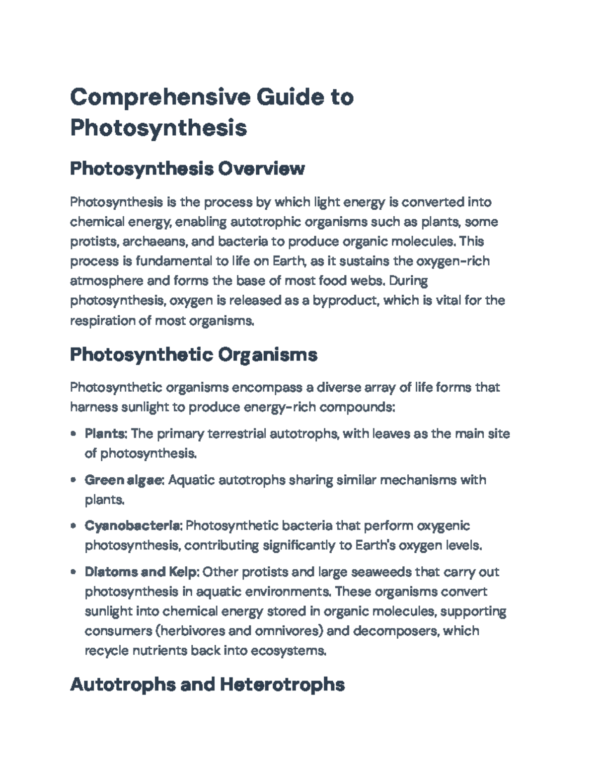 Comprehensive Overview of Photosynthesis (Biology 101) - Studocu
