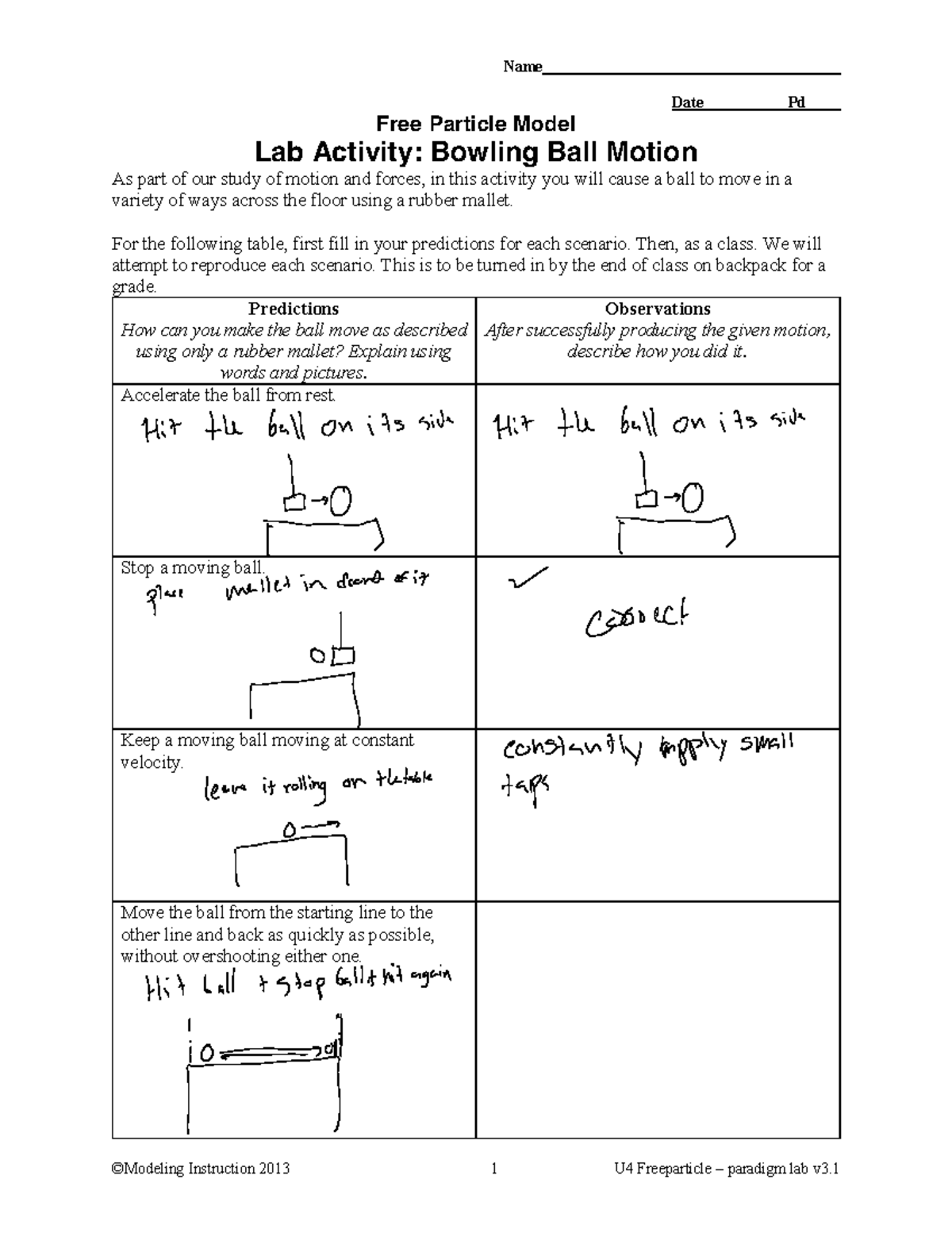 U4 Free Particle Model Lab: Bowling Ball Motion Activity - Studocu