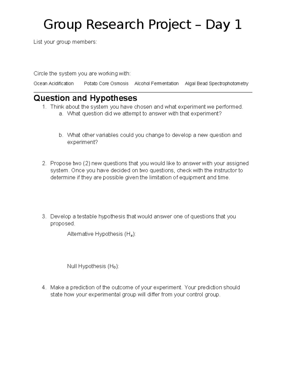 BIOL 1081L Group Research Project - Day 1 Lab Report - Group Research ...