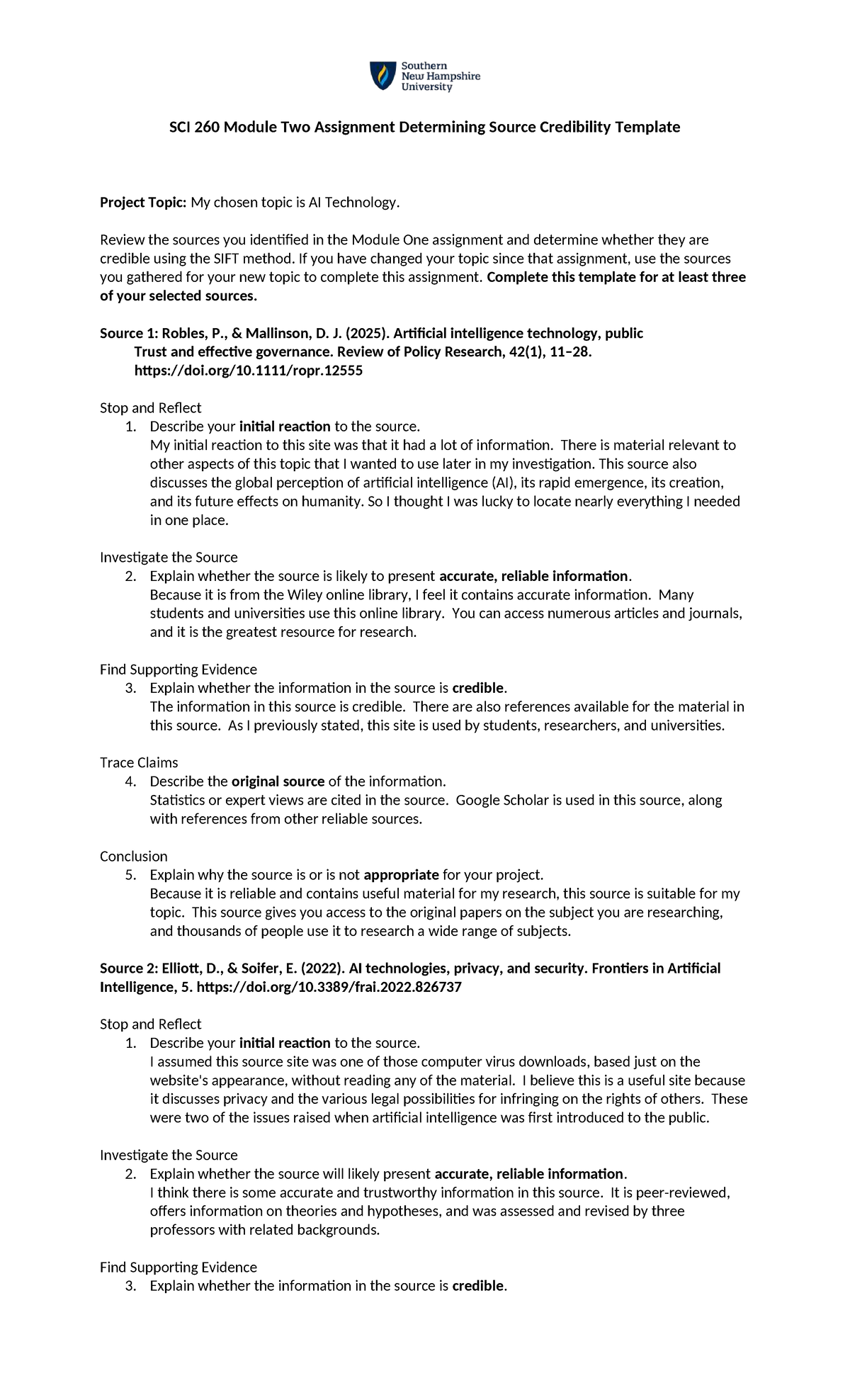 SCI 260 Module Two Assignment: Evaluating AI Technology Sources - Studocu