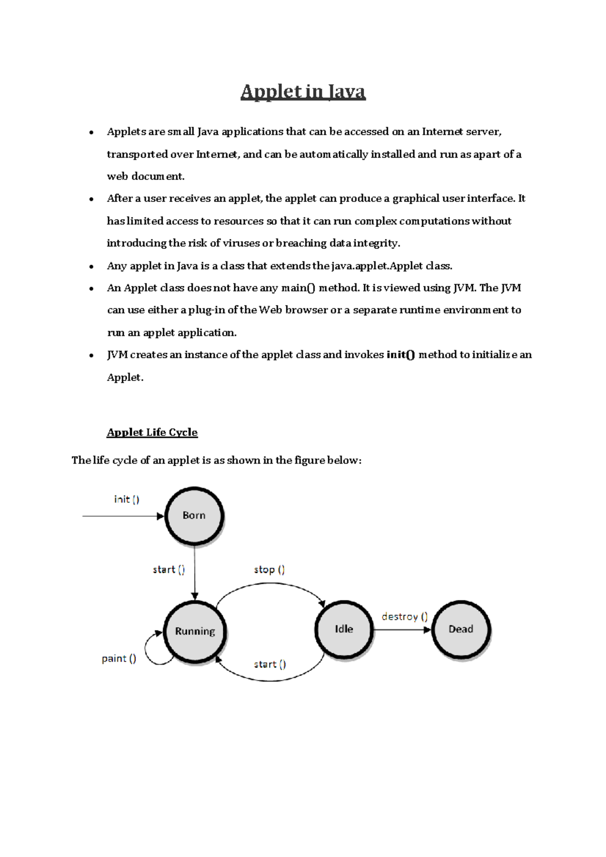 Java Applet Basics & Life Cycle: A Comprehensive Guide - Studocu