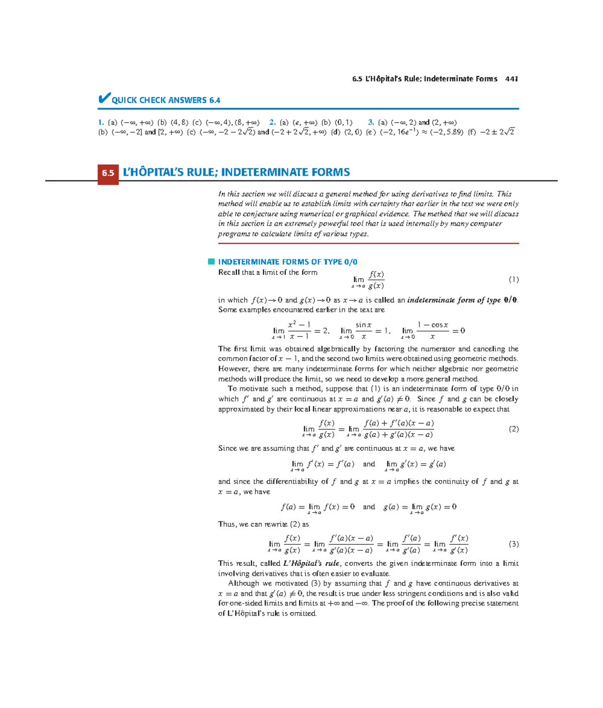 Calculus Anton C06: Indeterminate Forms & Limit Methods - Studocu