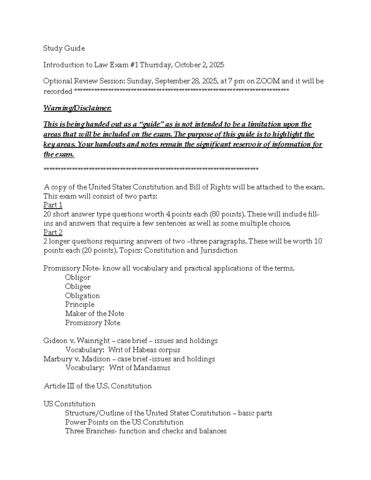 Law Study Guide: Intro to Law Exam - Key Topics & Review - Studocu