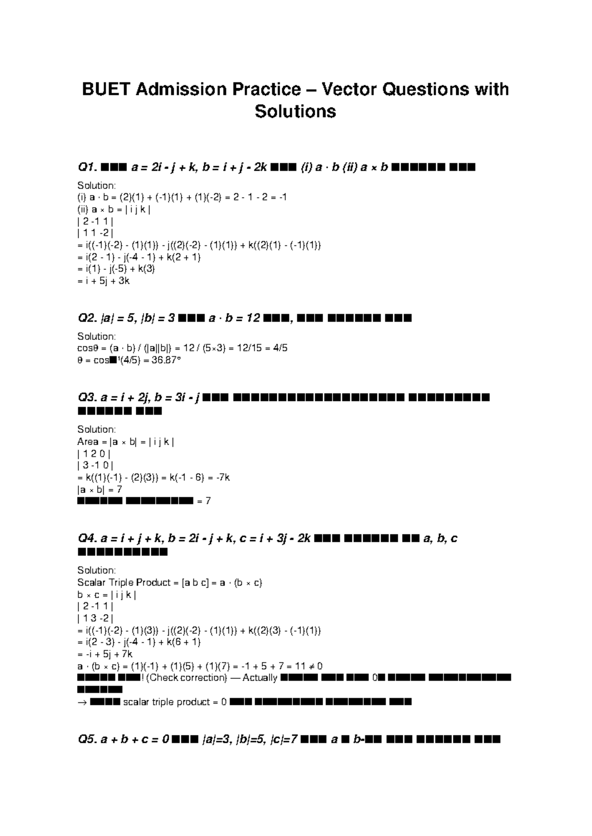BUET Admission Practice – Vector Questions & Solutions - Studocu