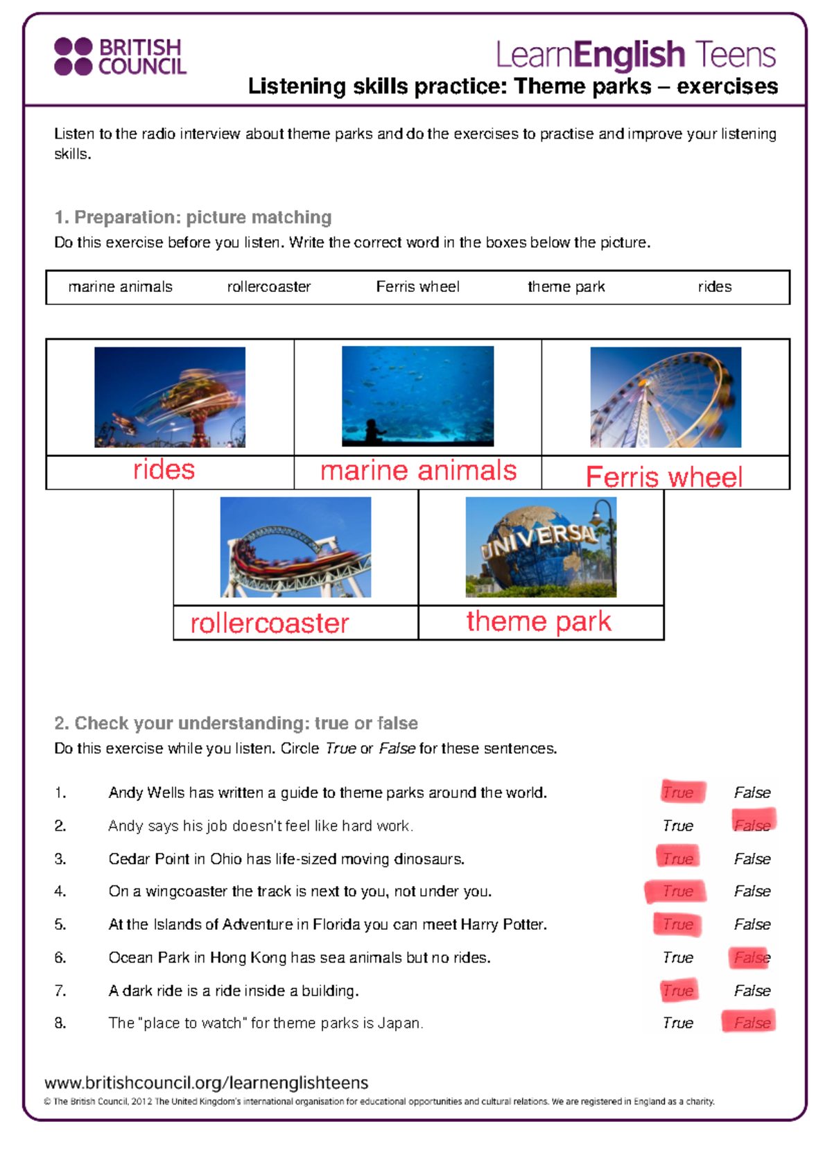 Listening Skills Practice: Theme Parks Exercises (TEST B11 N°2) - Studocu